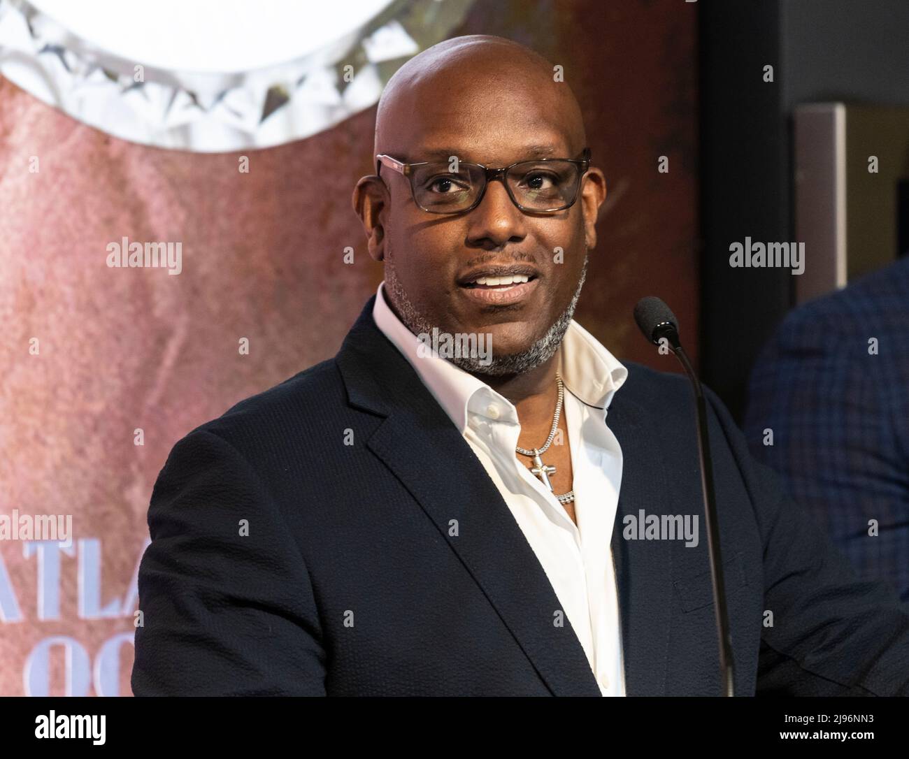 New York, NY - May 20, 2022: Wayne Barrow speaks during visit to Empire ...