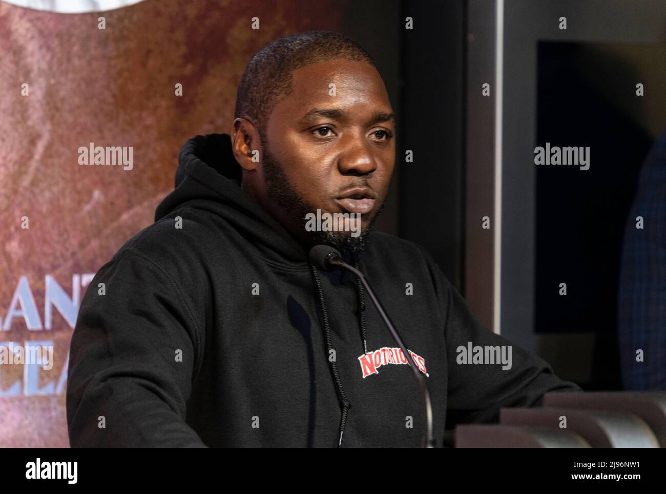 New York, NY - May 20, 2022: Lil' Cease speaks during visit to Empire ...