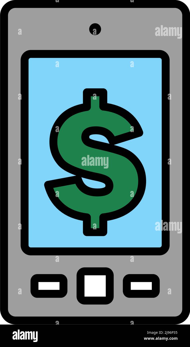 Smartphone With Dollar Sign Icon. Editable Bold Outline With Color Fill ...