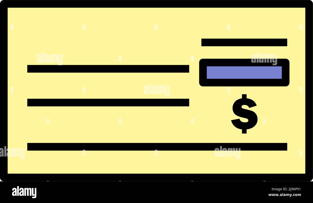 Bank Check Icon. Editable Bold Outline With Color Fill Design. Vector ...