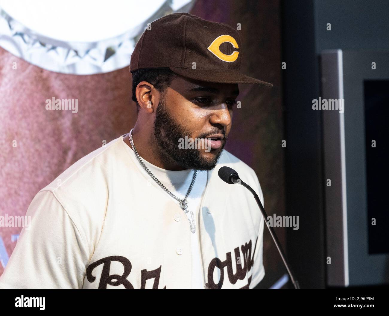 C. J. Wallace speaks during visit to Empire State Building in New York ...