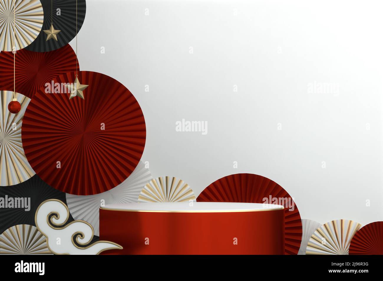 Red Podium for product display minimal geometric design.3D rendering ...