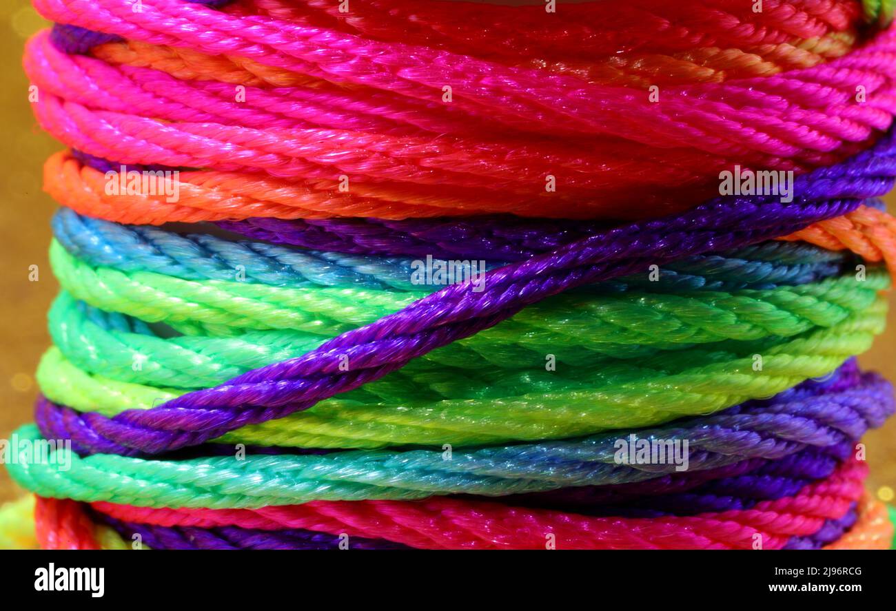 macro detail of large multicolored twine used for hobbies and pastimes ...