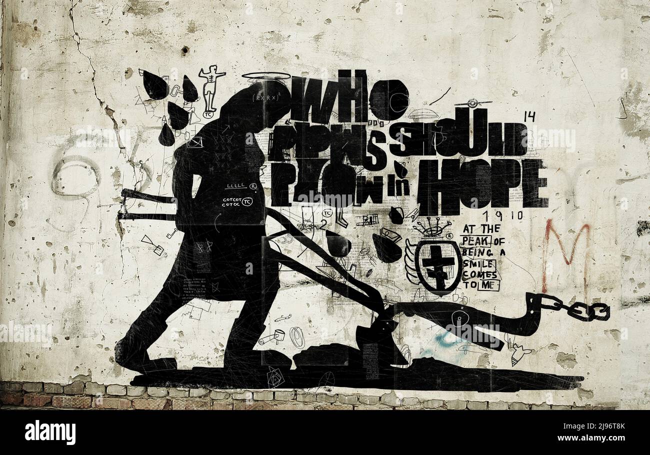 Symbolic image of a woman who plows the land with a hand plow Stock ...