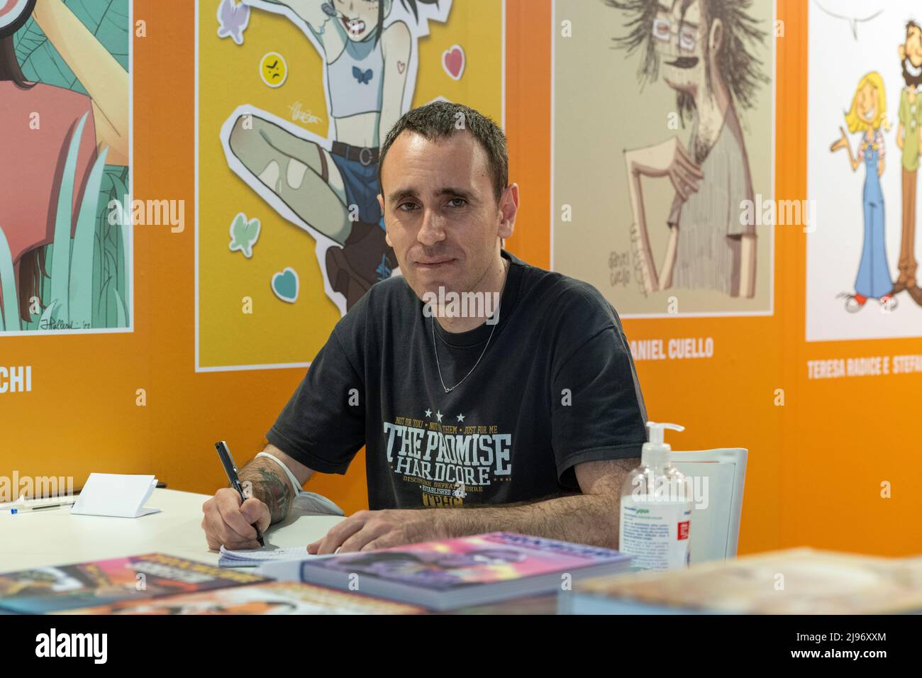 Turin, Italy. 20 May 2022. Zerocalcare, Michele Rech, speaks at the ...