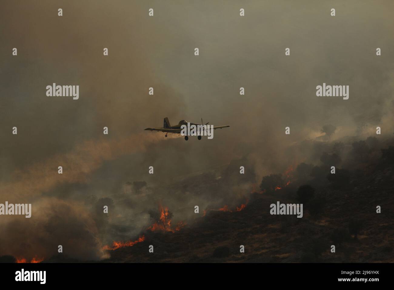 Air Tractor AT-802 Fire fighting aircraft extinguishing a fire Stock ...