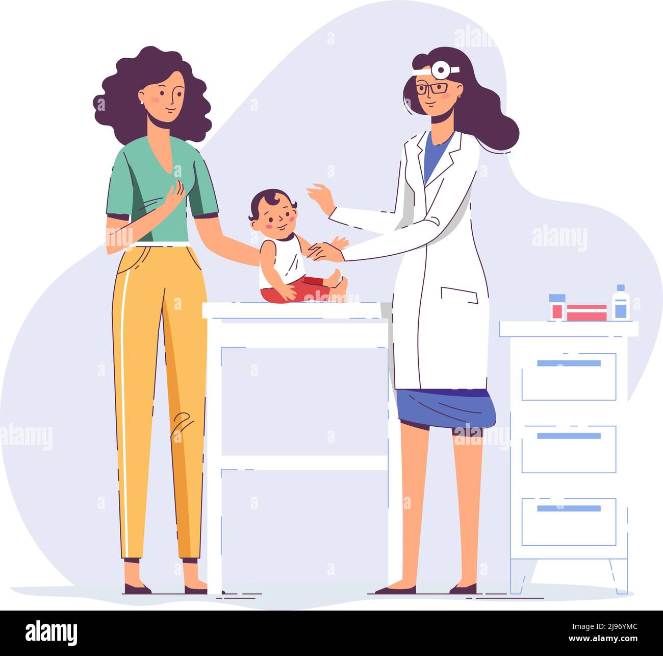 Practitioner doctor woman and young mother with baby in hospital ...