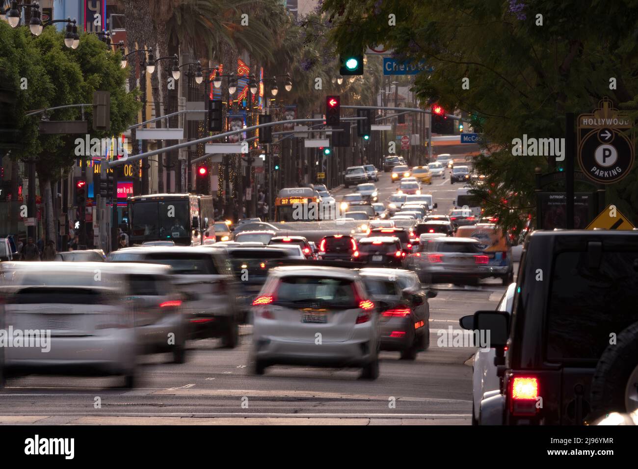 Hollywood Boulevard in Los Angeles California after the sunset Stock ...