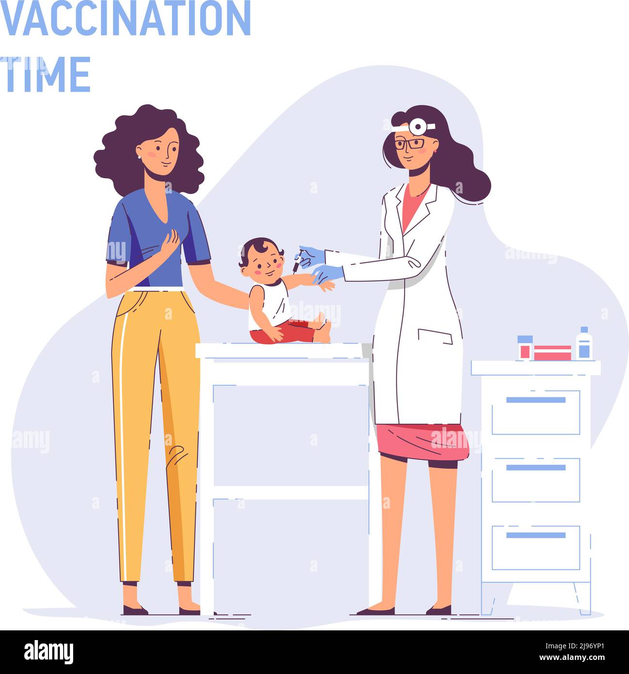 Doctor pediatrician makes an injection of flu vaccine to a baby in ...