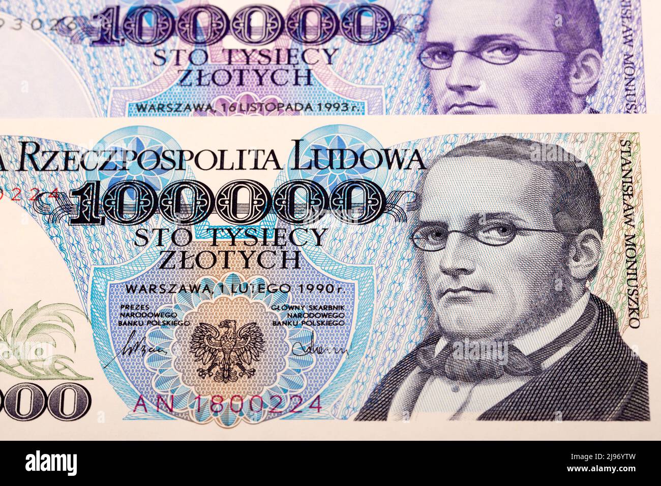 Old Polish money - 100000 Zloty a business background Stock Photo - Alamy