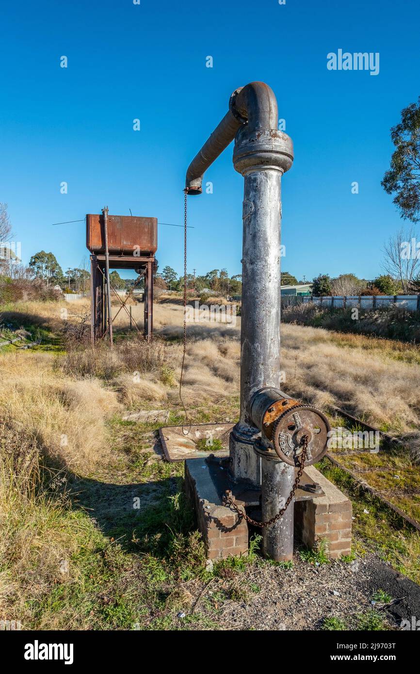 The old water tank and steam train filler spout at Glen Innes railway ...