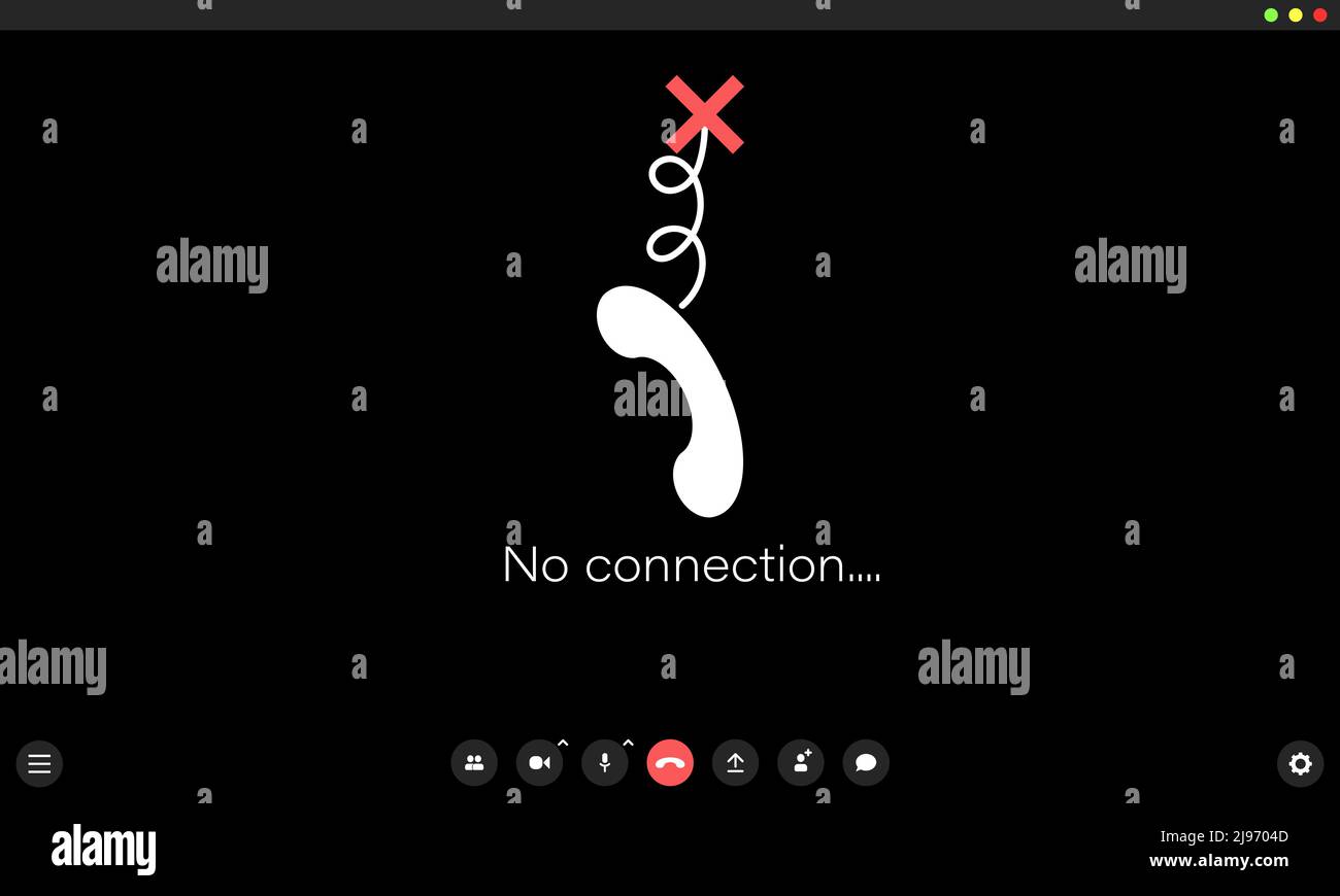 No connection in video meet. Conception of bad signal. Mockup of online ...