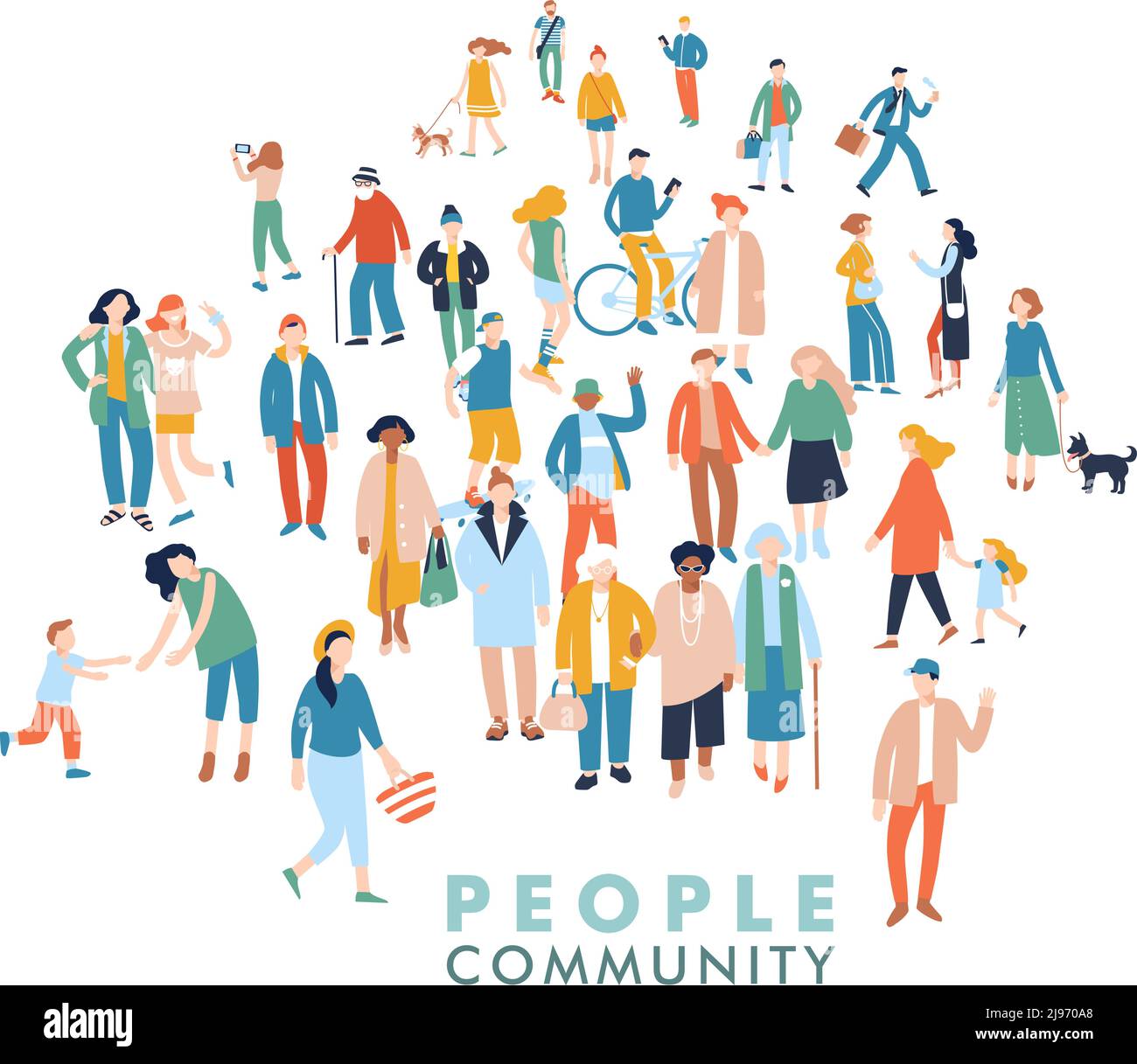 Group of different people in community isolated on white background ...