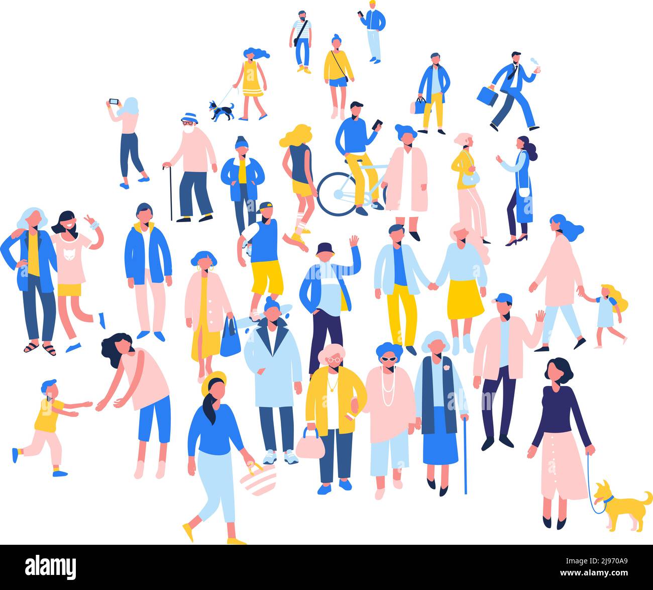 Group of different people in community isolated on white background ...