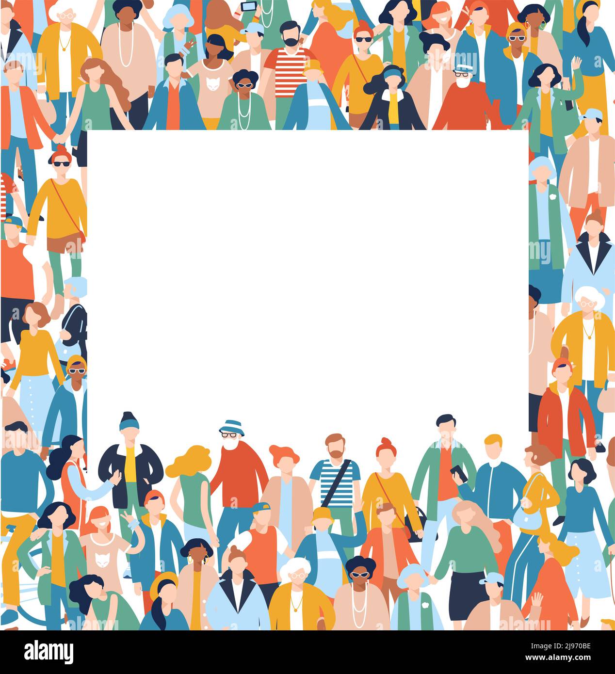 Group of different people in community standing together and holding ...