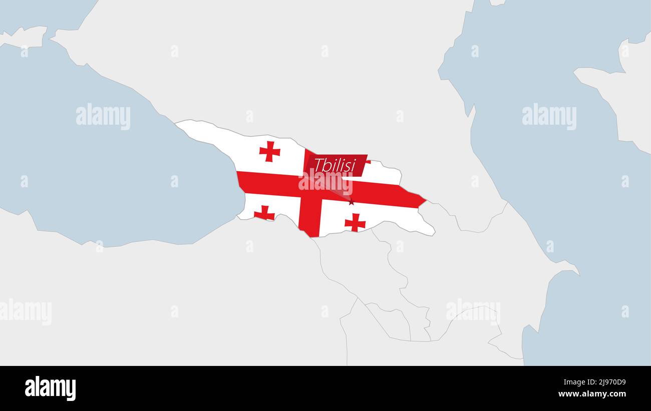 Georgia map highlighted in Georgia flag colors and pin of country ...