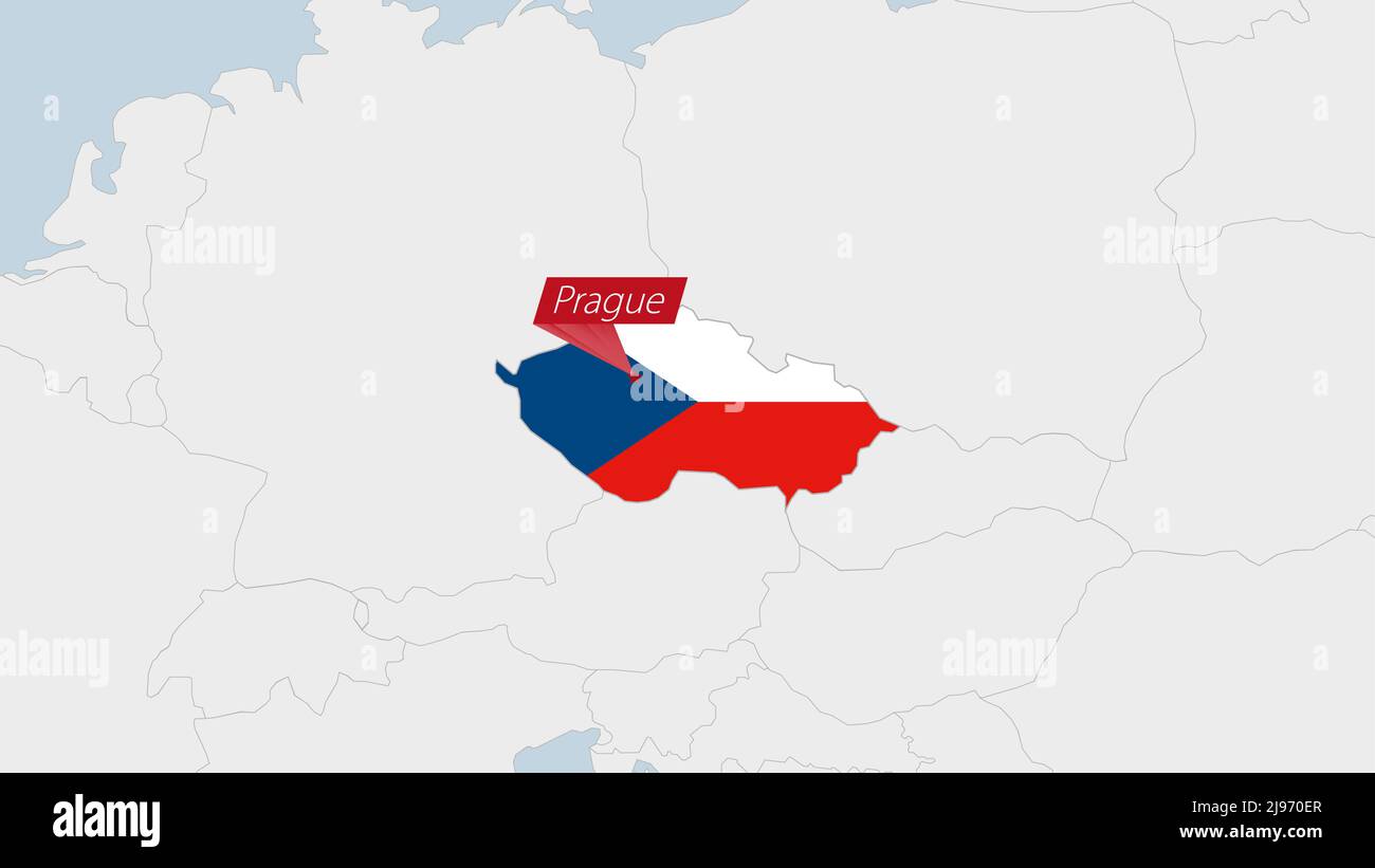 Czech Republic map highlighted in Czech Republic flag colors and pin of ...