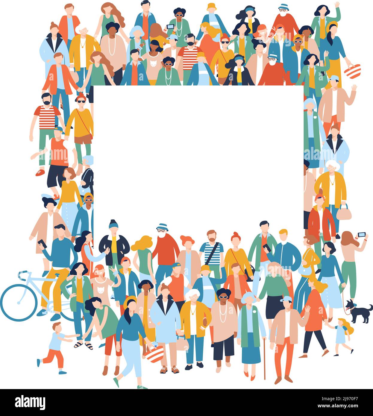 Group of different people in community standing together and holding ...