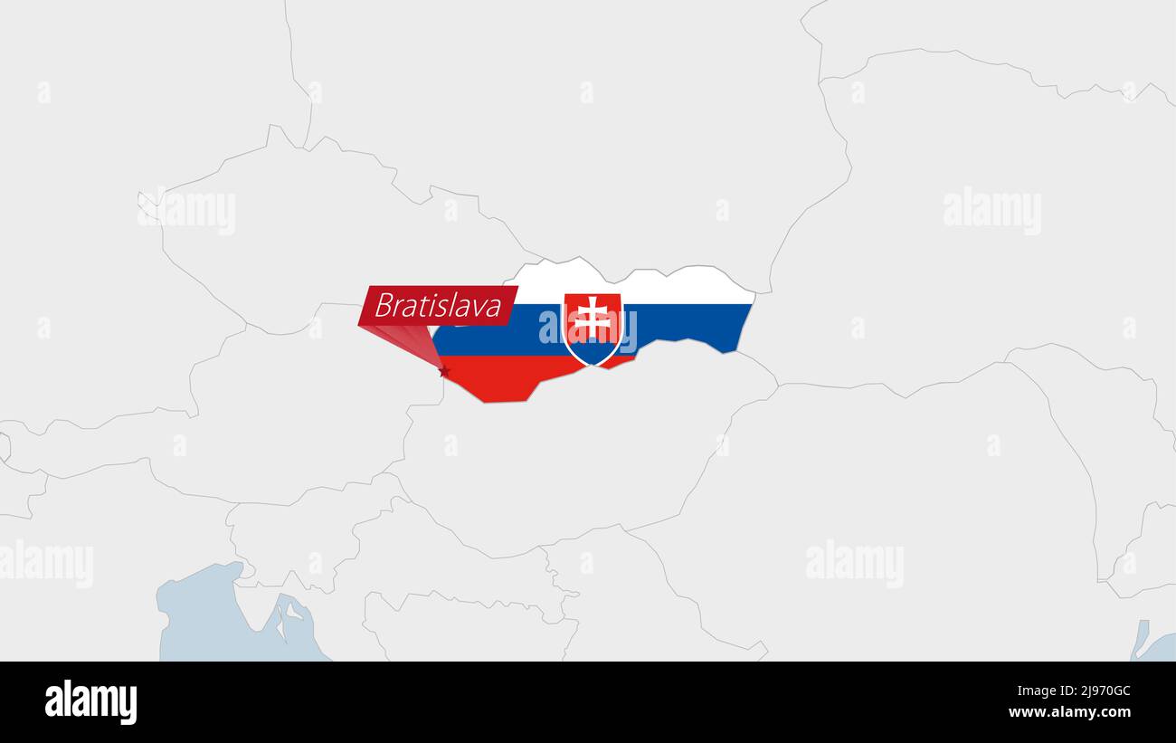 Slovakia map highlighted in Slovakia flag colors and pin of country ...