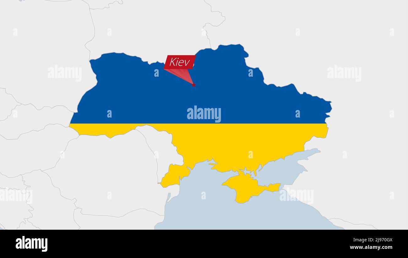 Ukraine map highlighted in Ukraine flag colors and pin of country ...