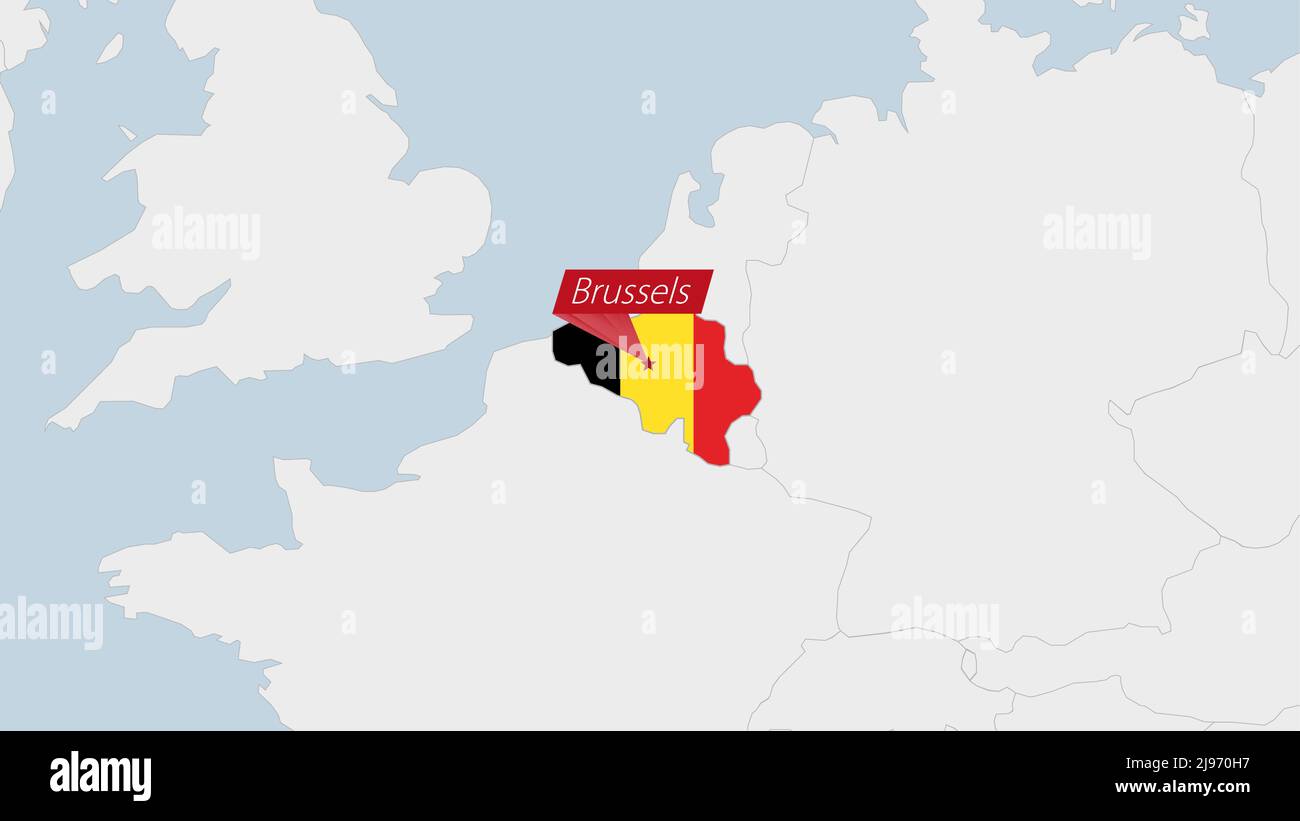 Belgium map highlighted in Belgium flag colors and pin of country ...