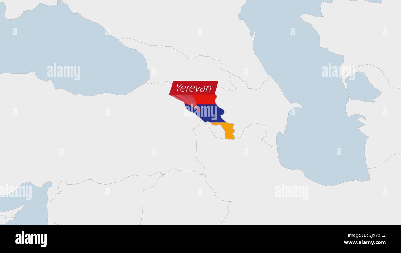 Armenia map highlighted in Armenia flag colors and pin of country ...