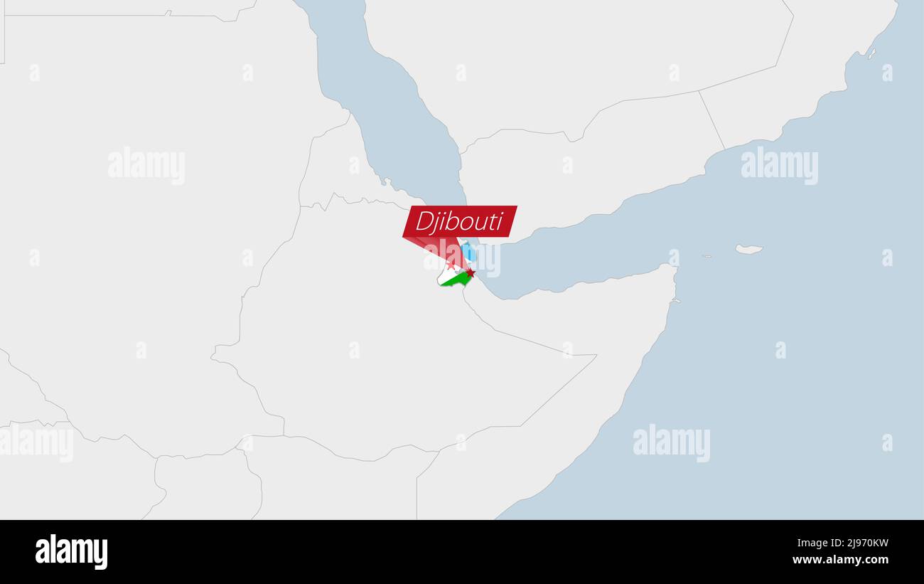 Djibouti Map Highlighted In Djibouti Flag Colors And Pin Of Country
