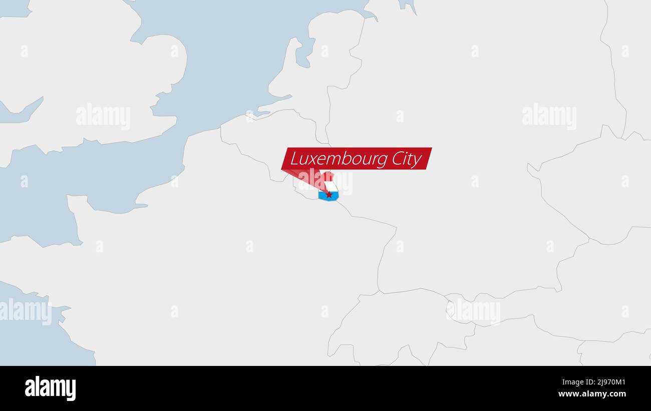 Luxembourg Map Highlighted In Luxembourg Flag Colors And Pin Of Country
