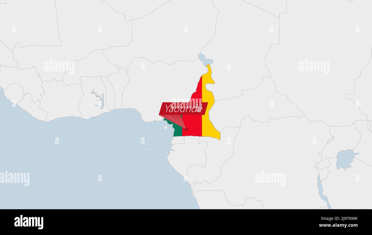 Cameroon Map Highlighted In Cameroon Flag Colors And Pin Of Country