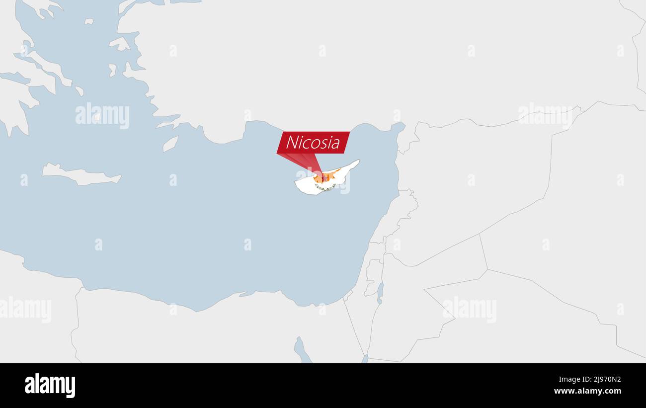 Cyprus map highlighted in Cyprus flag colors and pin of country capital ...