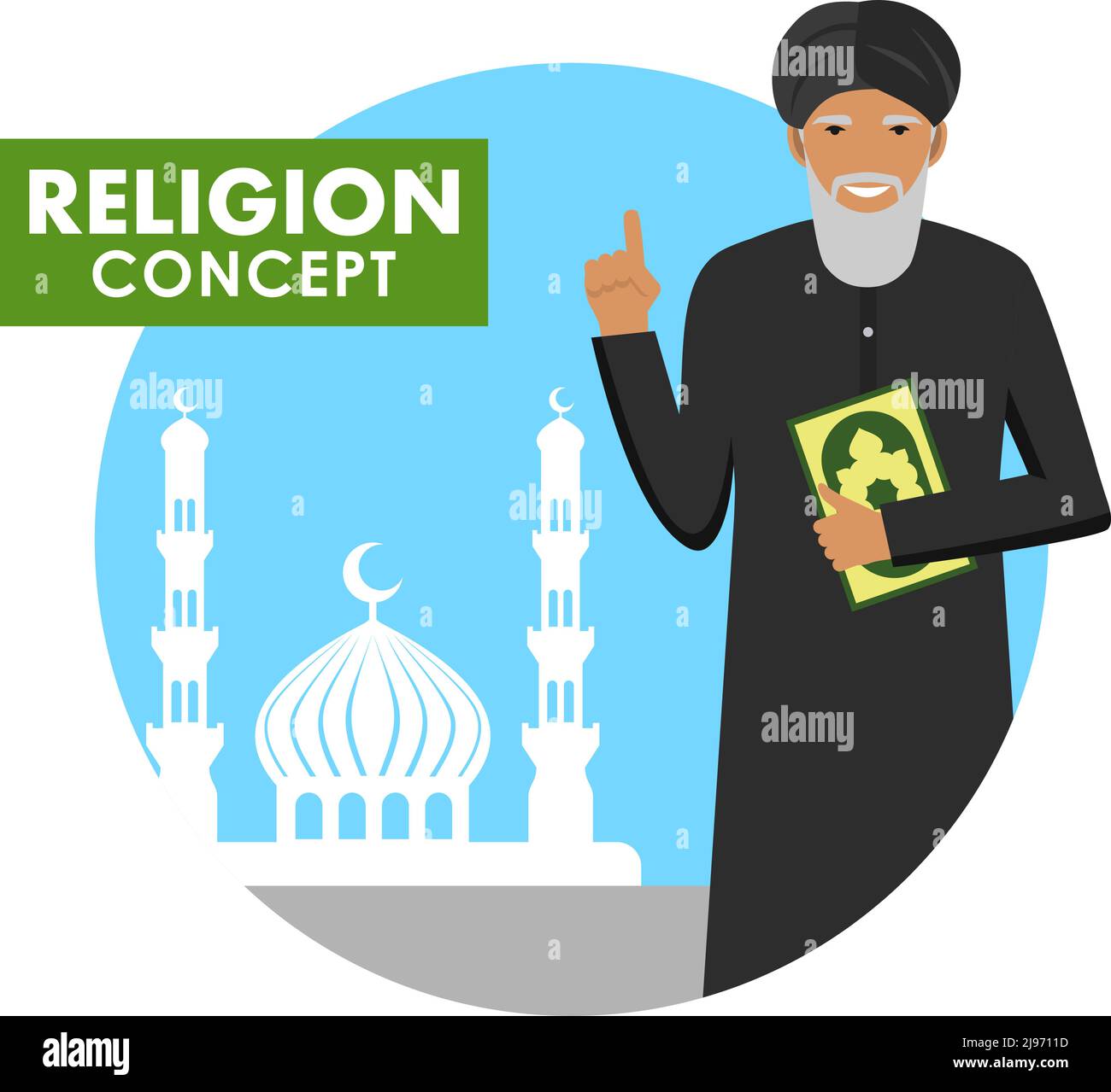 Mufti with quran. Mulla with Koran standing on the background ...