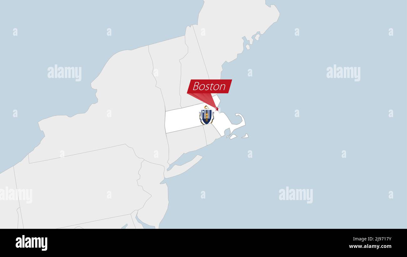 US State Massachusetts map highlighted in Massachusetts flag colors and ...