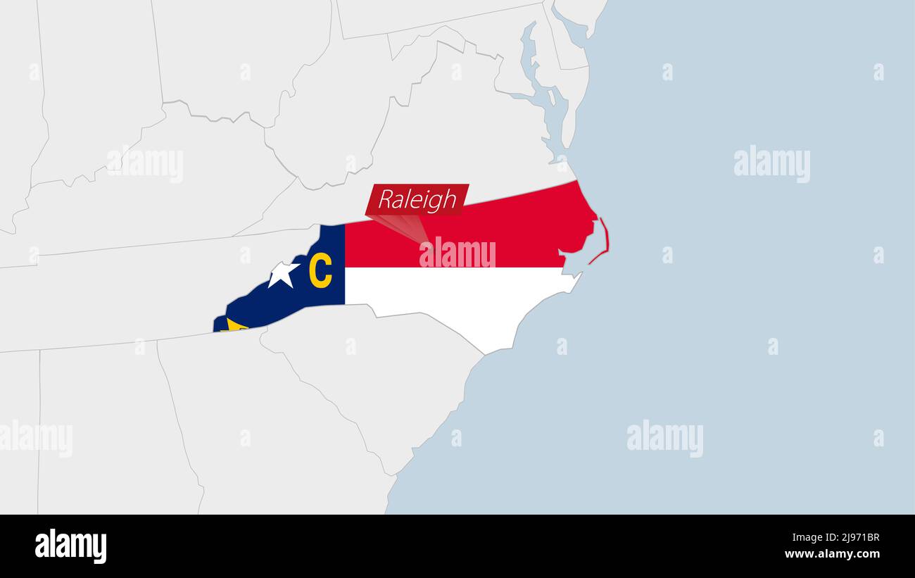 US State North Carolina map highlighted in North Carolina flag colors ...