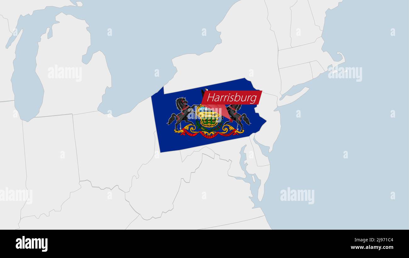 US State Pennsylvania map highlighted in Pennsylvania flag colors and ...