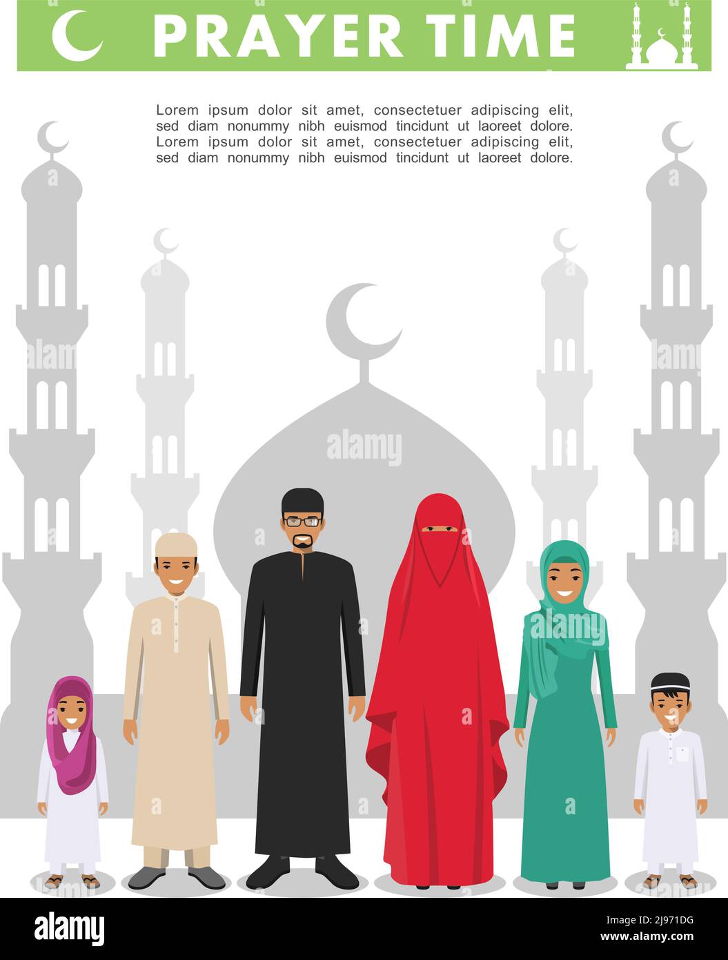 Prayer time. Arab family standing together in traditional islamic ...