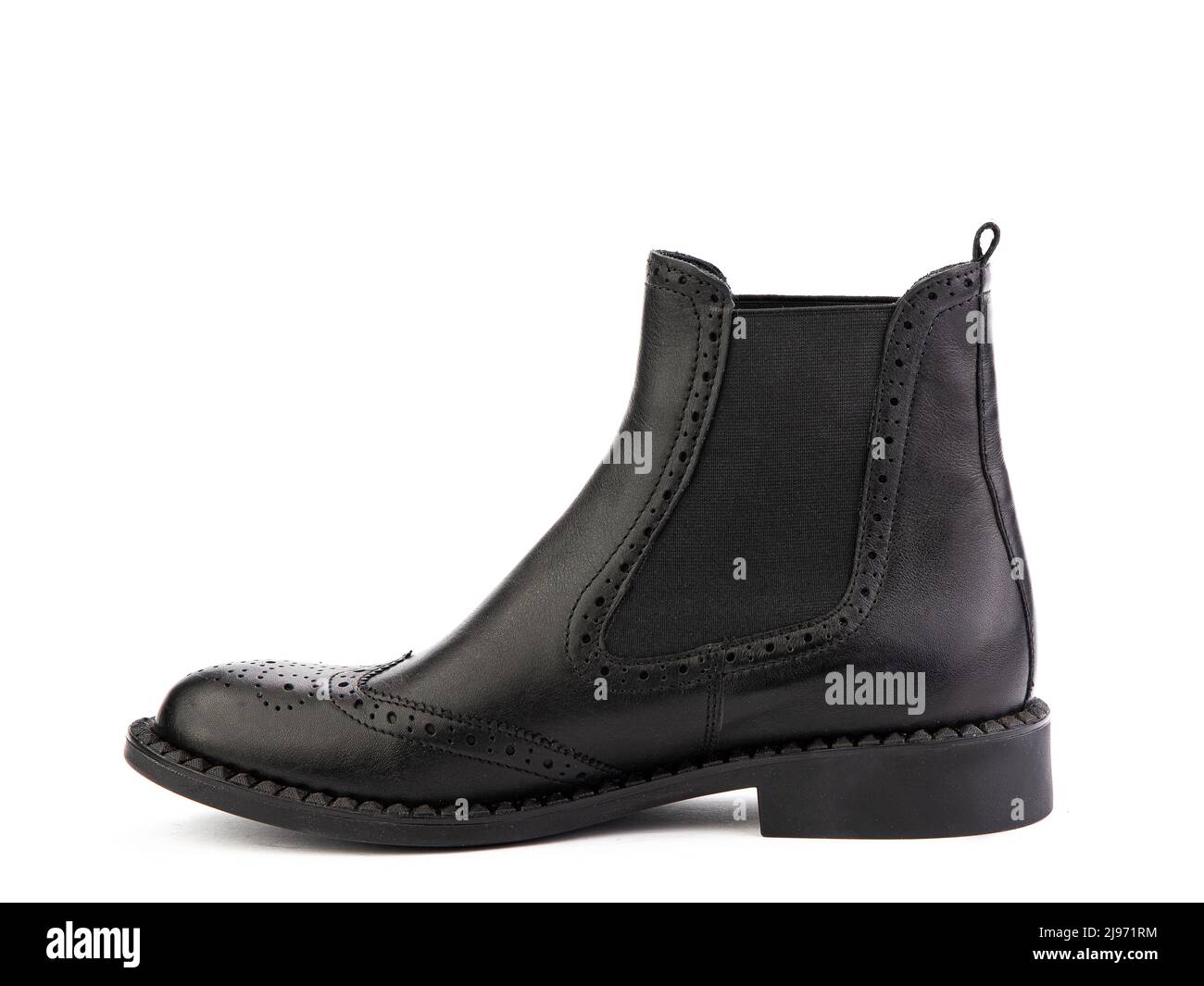 Women's autumn chelses black leather boots isolated white background ...