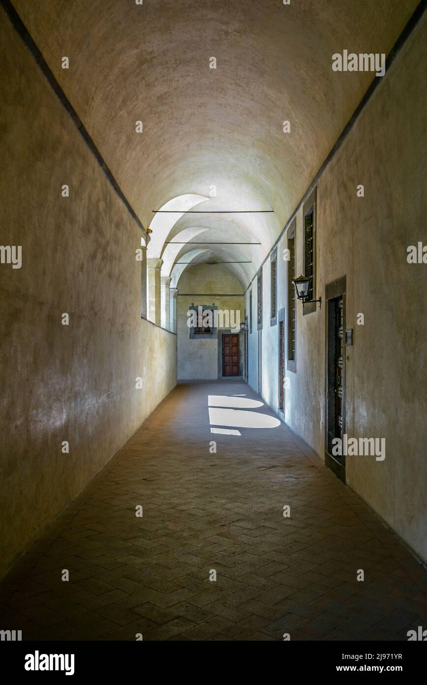 An empty corridor in an old monastery in Tuscany Stock Photo - Alamy