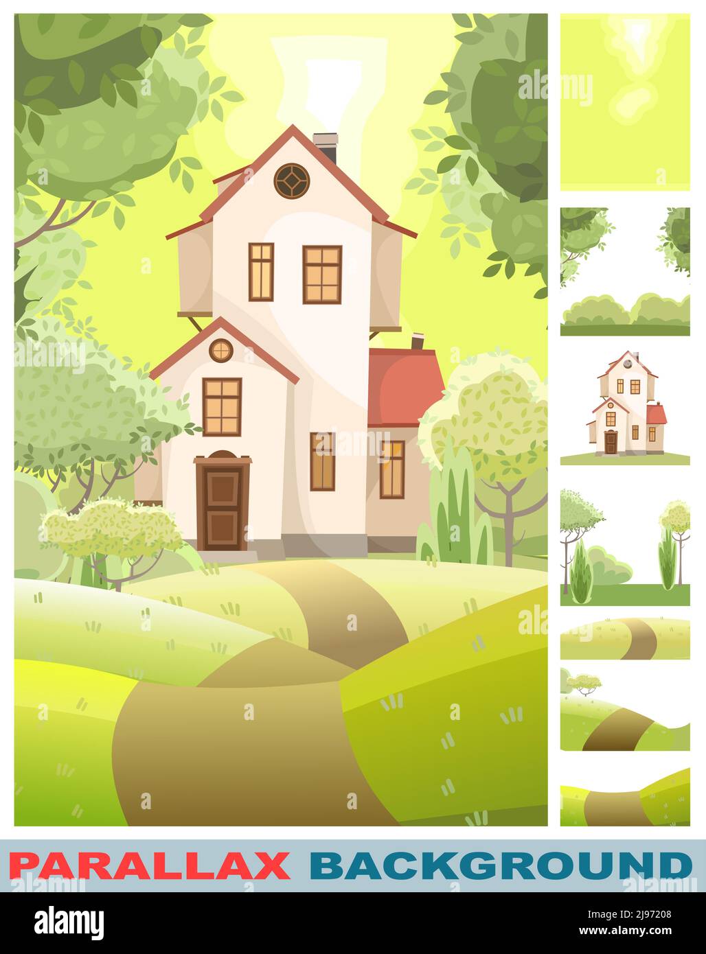 Small village among hills Stock Vector Images - Alamy