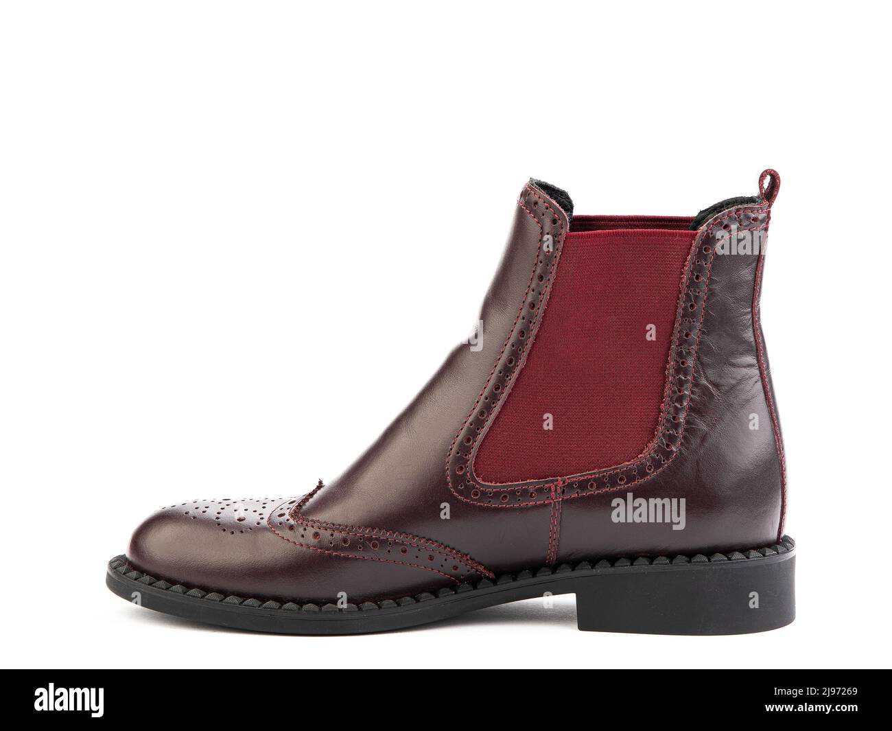Women's autumn chelses red leather boots isolated white background ...