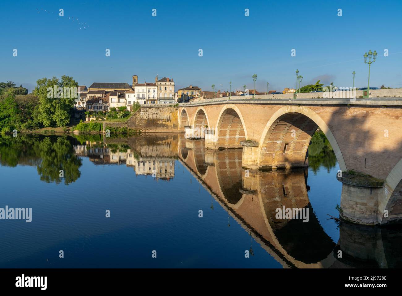 Bergerac, France - 11 May, 2022: view of the Dordogne River and old ...