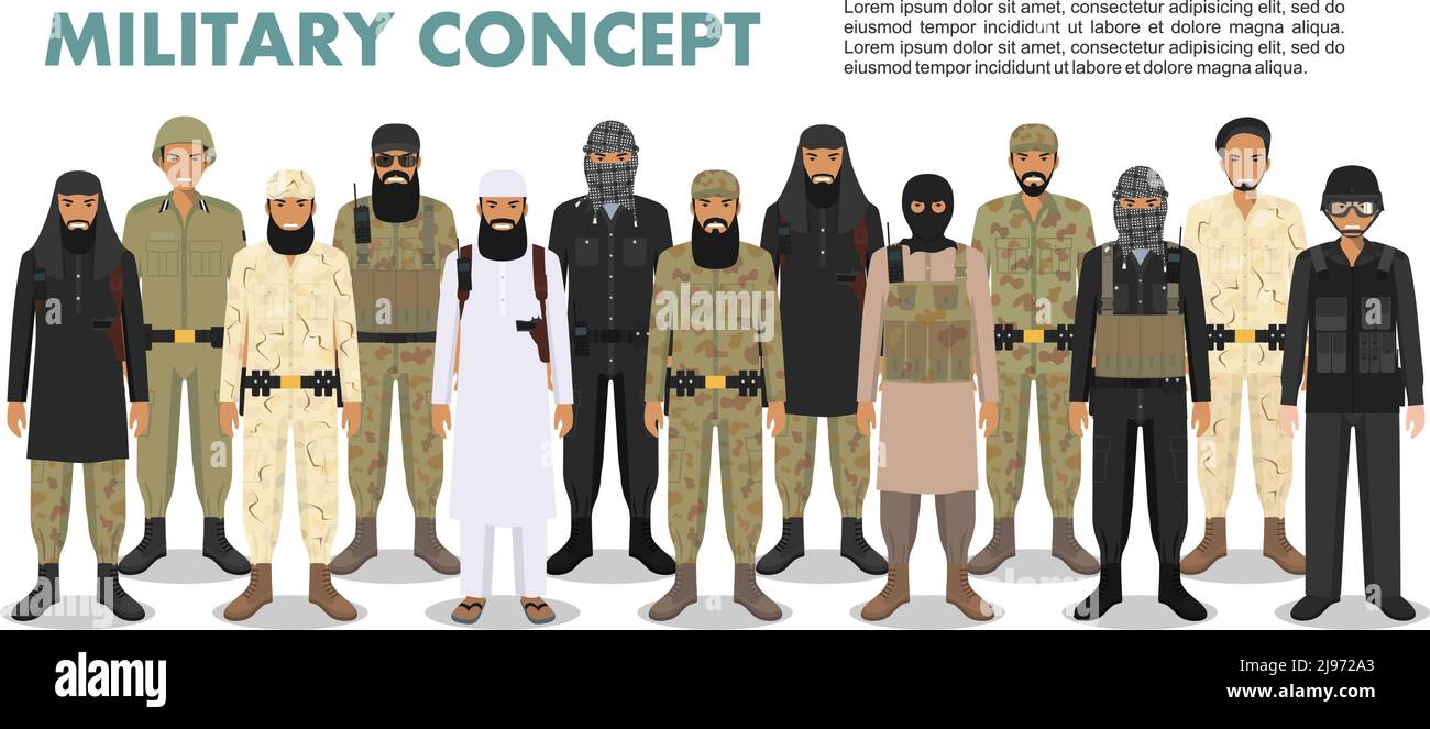 Detailed illustration of islamic soldiers in camouflage uniforms ...