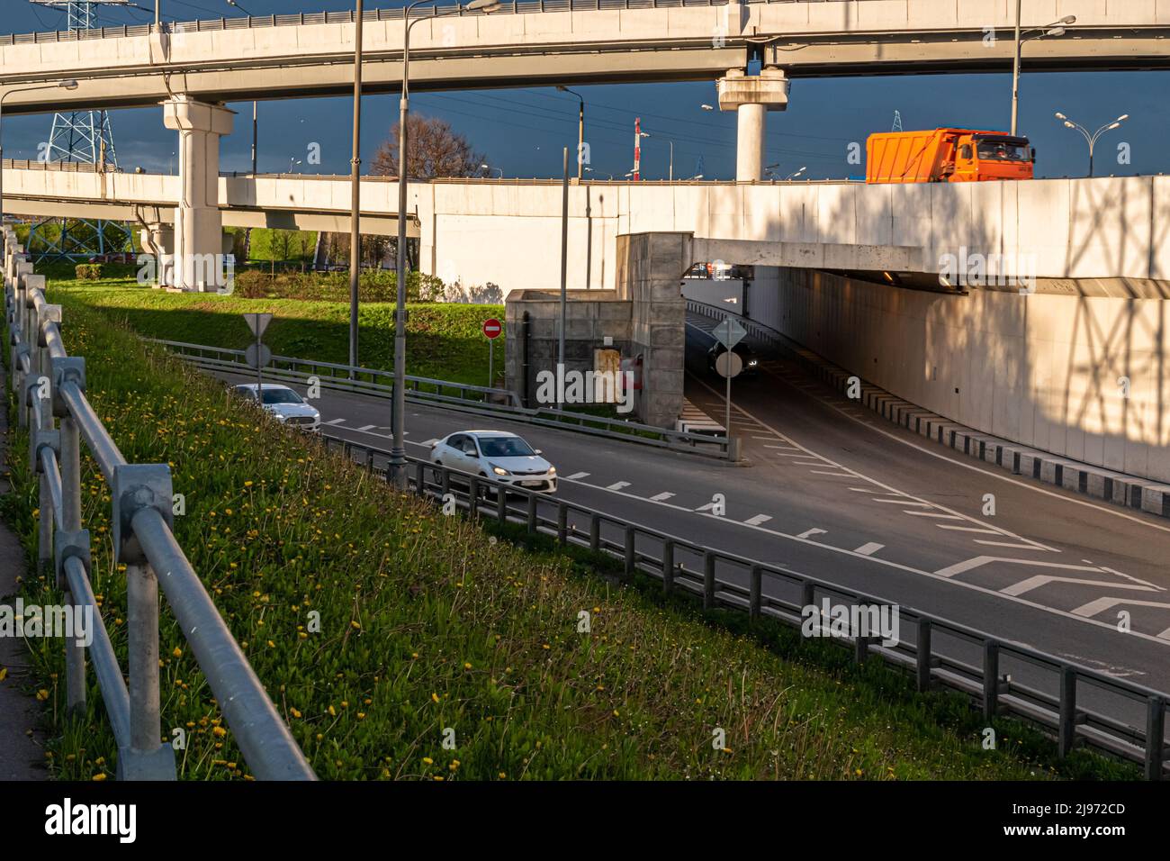 Moscow, Russia - May 15, 2022: road junction with overpass and tunnel ...