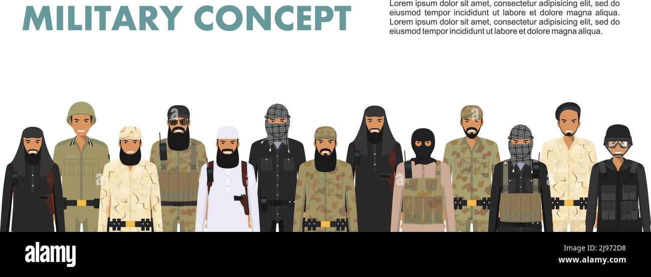 Detailed illustration of islamic soldiers in camouflage uniforms ...