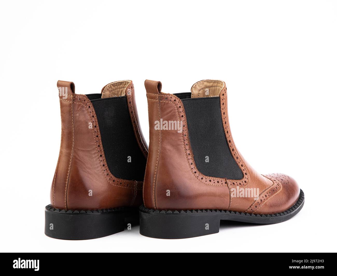 Women's autumn chelses brown leather boots isolated white background ...