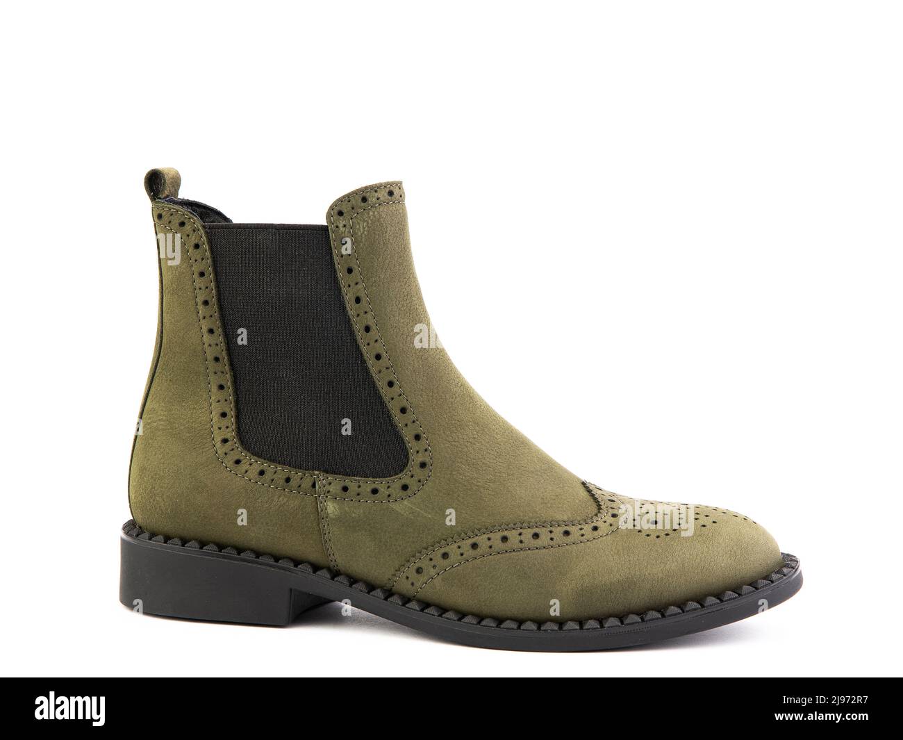 Women's autumn chelses green suede boots isolated white background ...