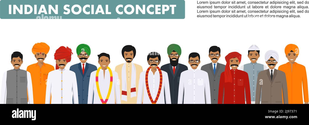 Indian men standing together in row in different traditional national ...