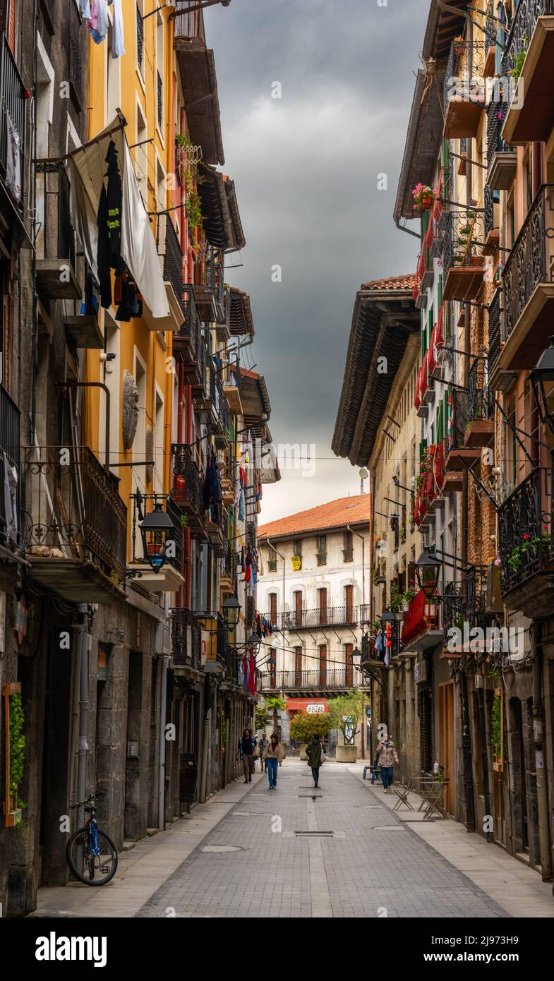 Tolosa, Spain - 29 April, 2022: narrow street with colorful buildings ...