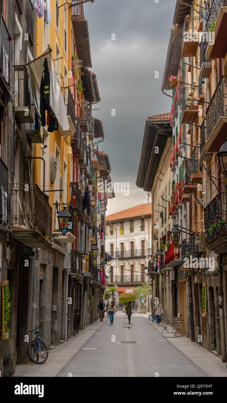 Tolosa, Spain - 29 April, 2022: narrow street with colorful buildings ...