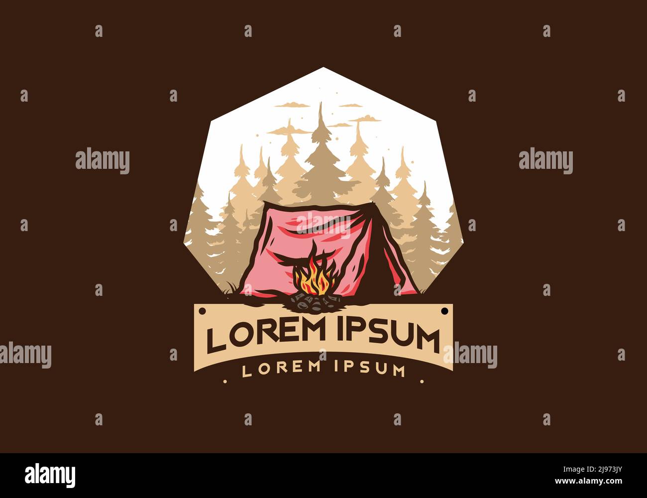 Forest camping with bonfire illustration badge design Stock Vector ...