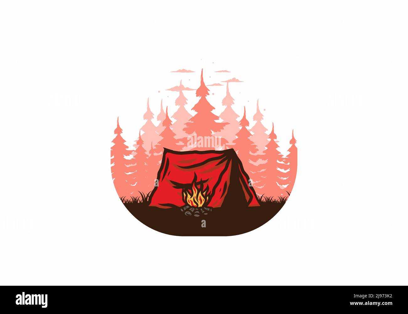 Forest camping with bonfire illustration badge design Stock Vector ...